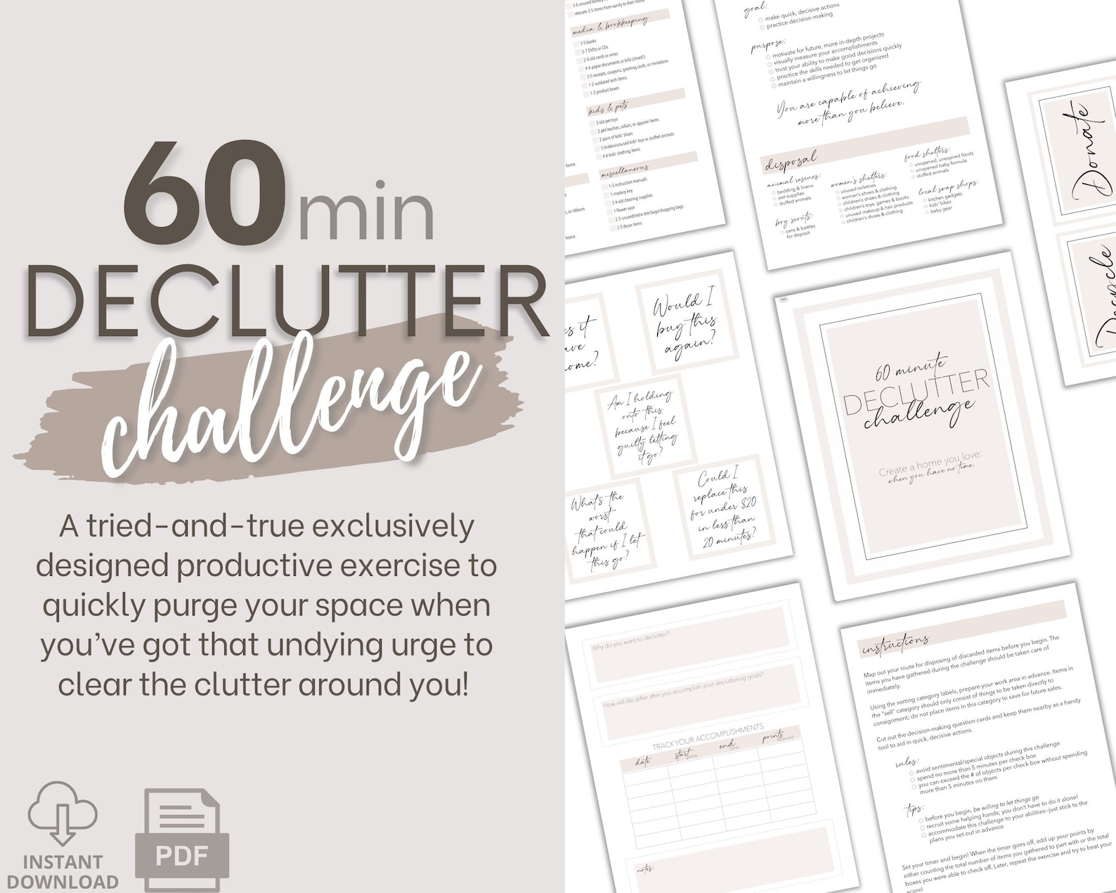 Printable 60 Minute Declutter Checklist Challenge | Minimalism ...