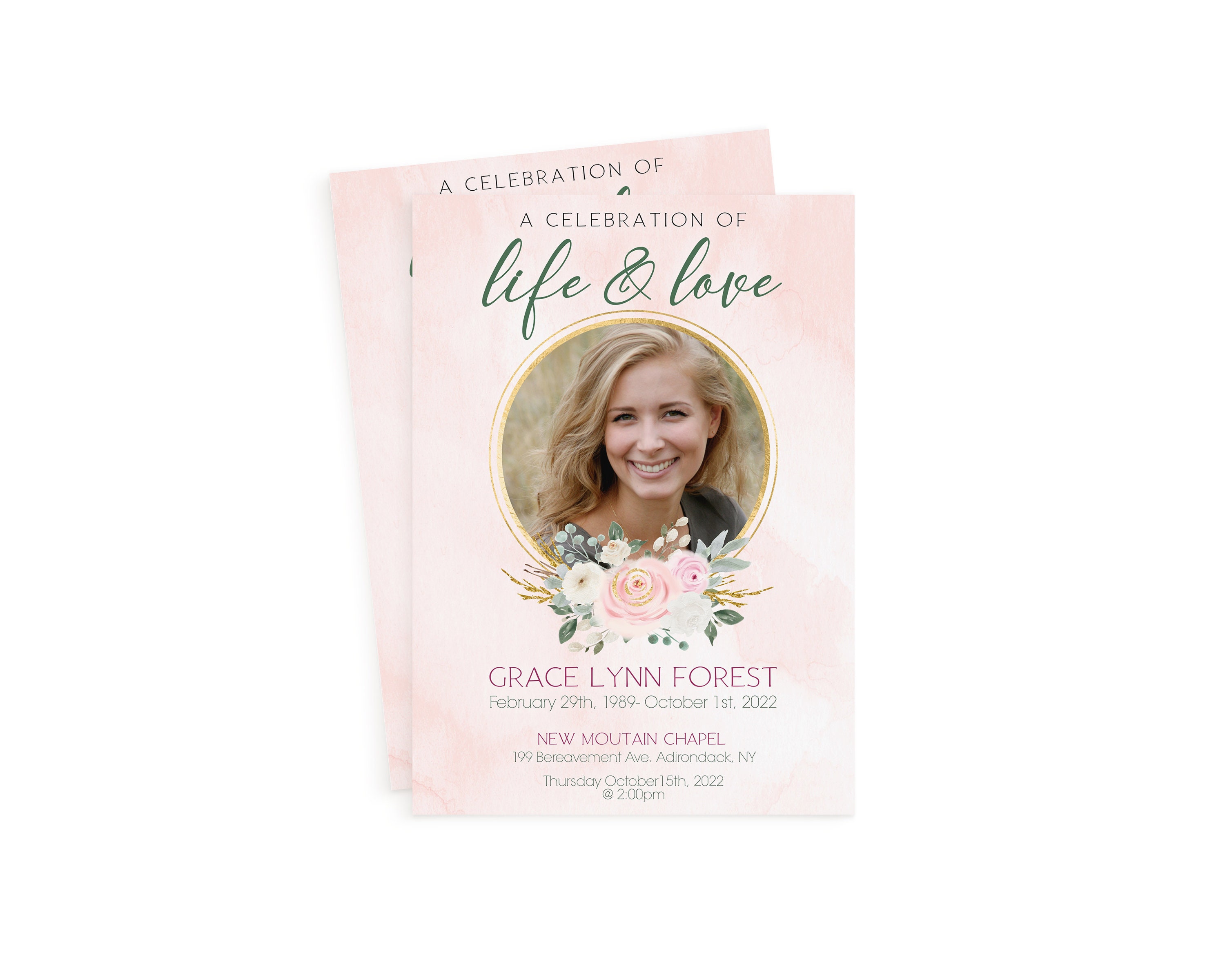 Editable Pink Funeral Program Template Floral - Etsy