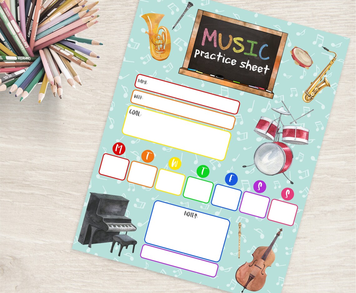 Printable Music Instrument Practice Log Chart Sheet | Band & Orchestra ...