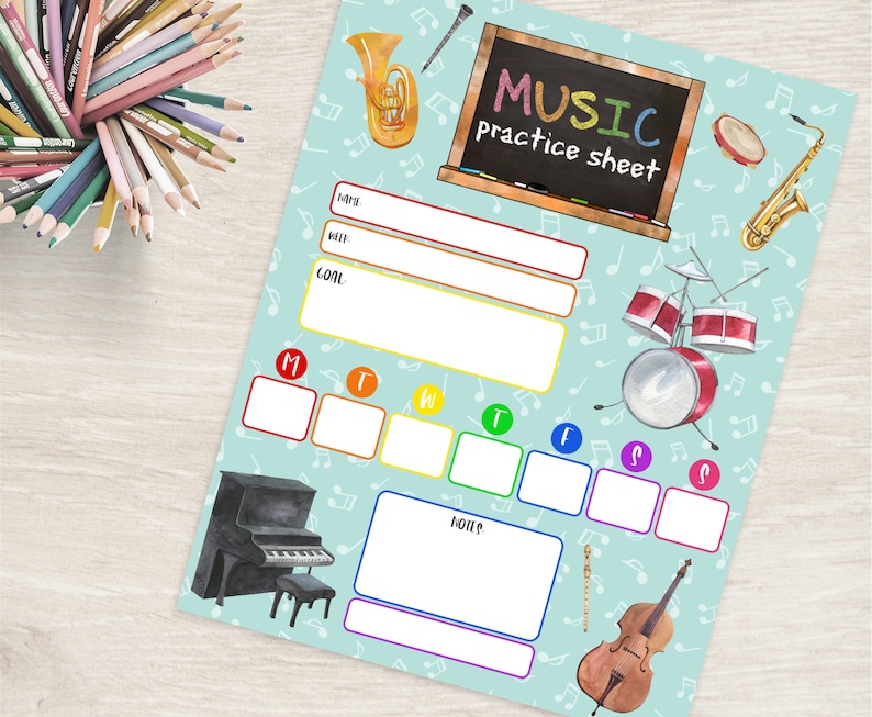 Printable Music Instrument Practice Log Chart Sheet | Band & Orchestra ...