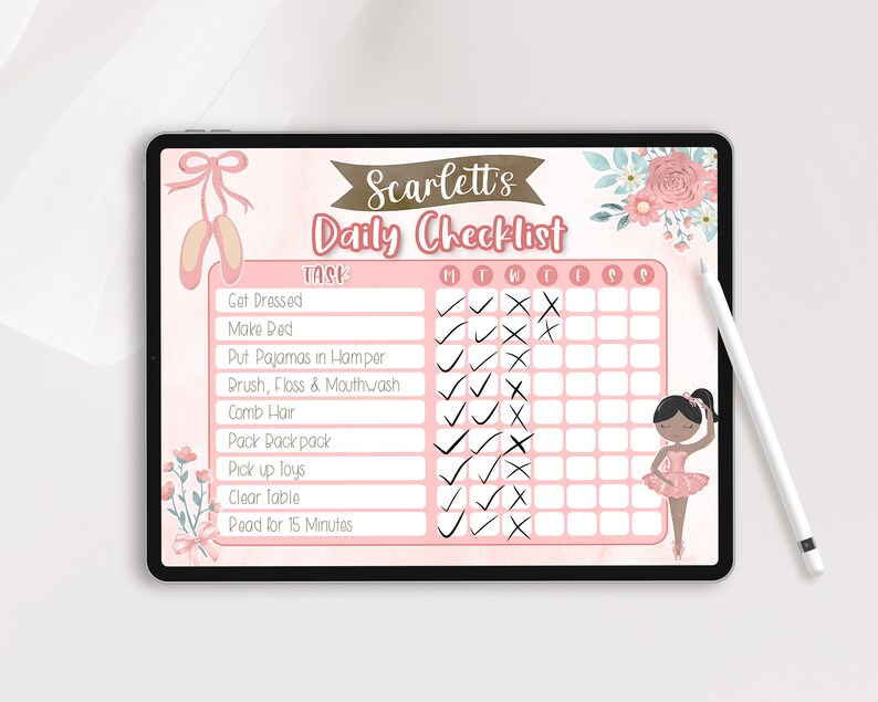 Personalized Kids' Chore Chart Checklist Template | Black Hair ...