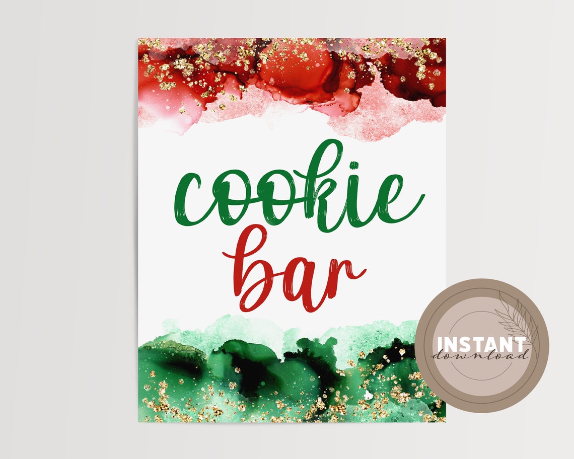 Printable Christmas Party Sign | Cookie Bar Buffet | 8x10 Watercolor ...