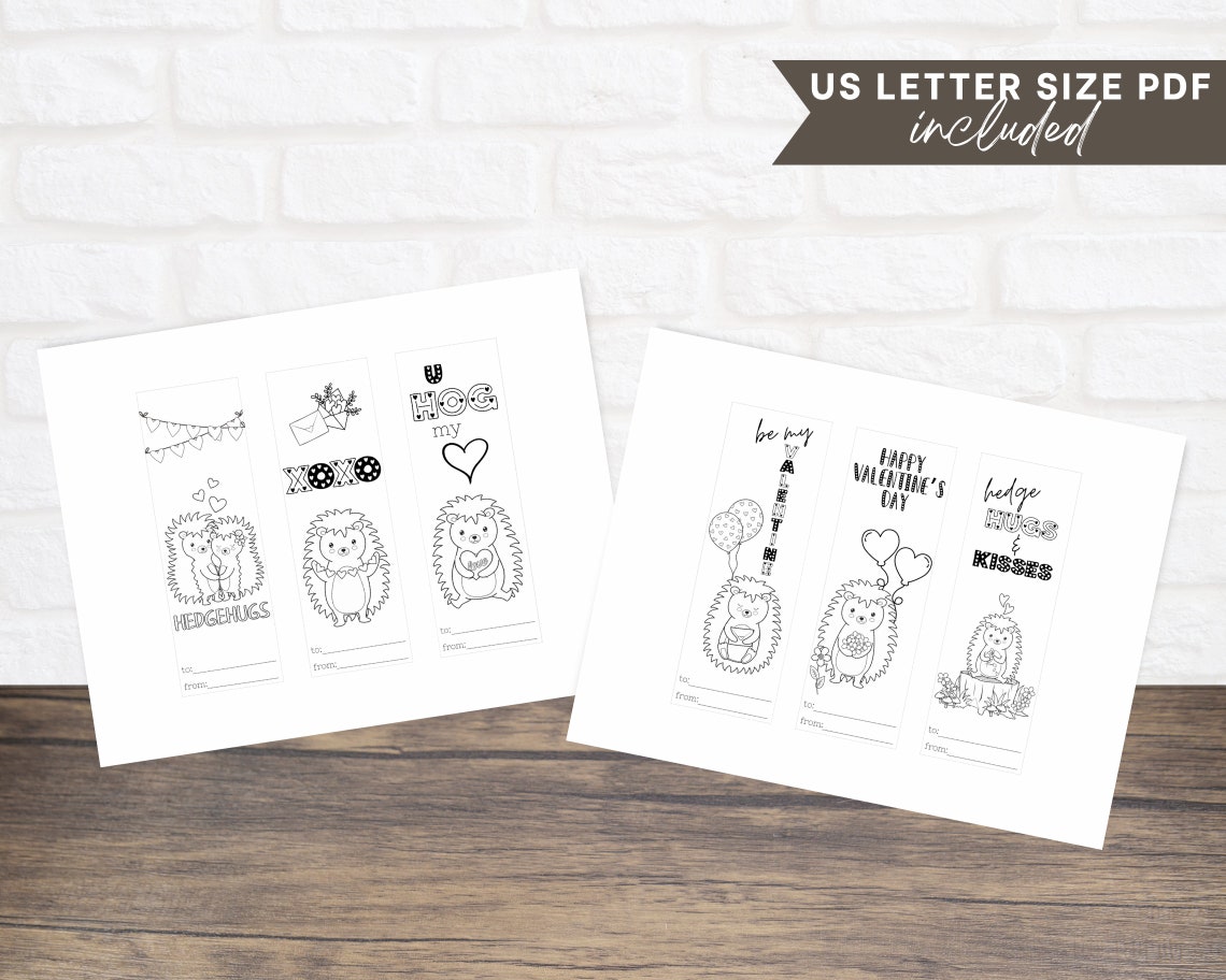 Printable Hedgehog Valentine’s Day Coloring Bookmarks | Kids’ Valentine ...