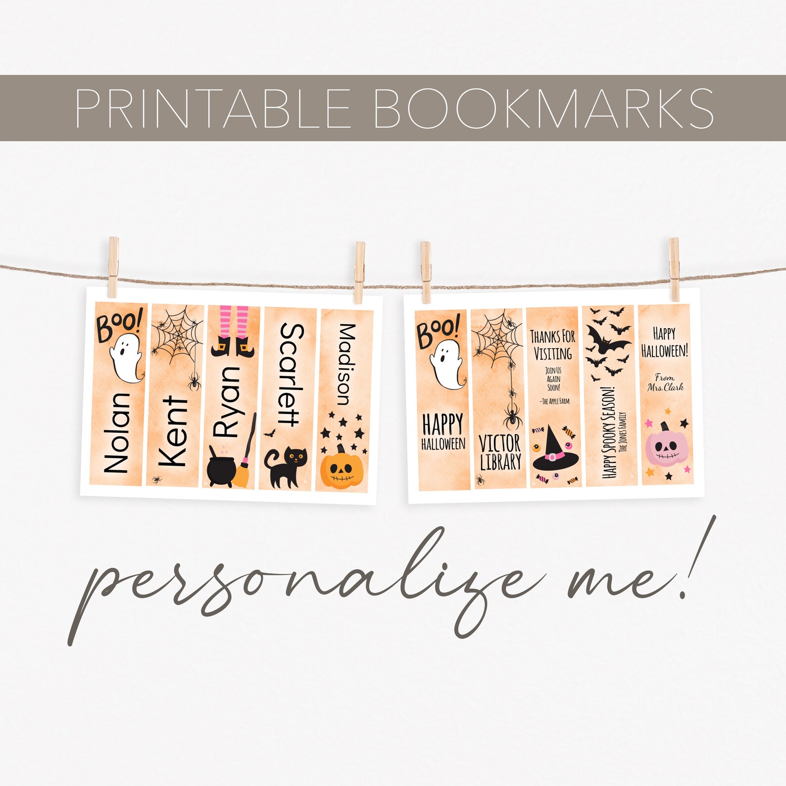 Editable Halloween Bookmark Template | 2x7in | Printable Personalized ...