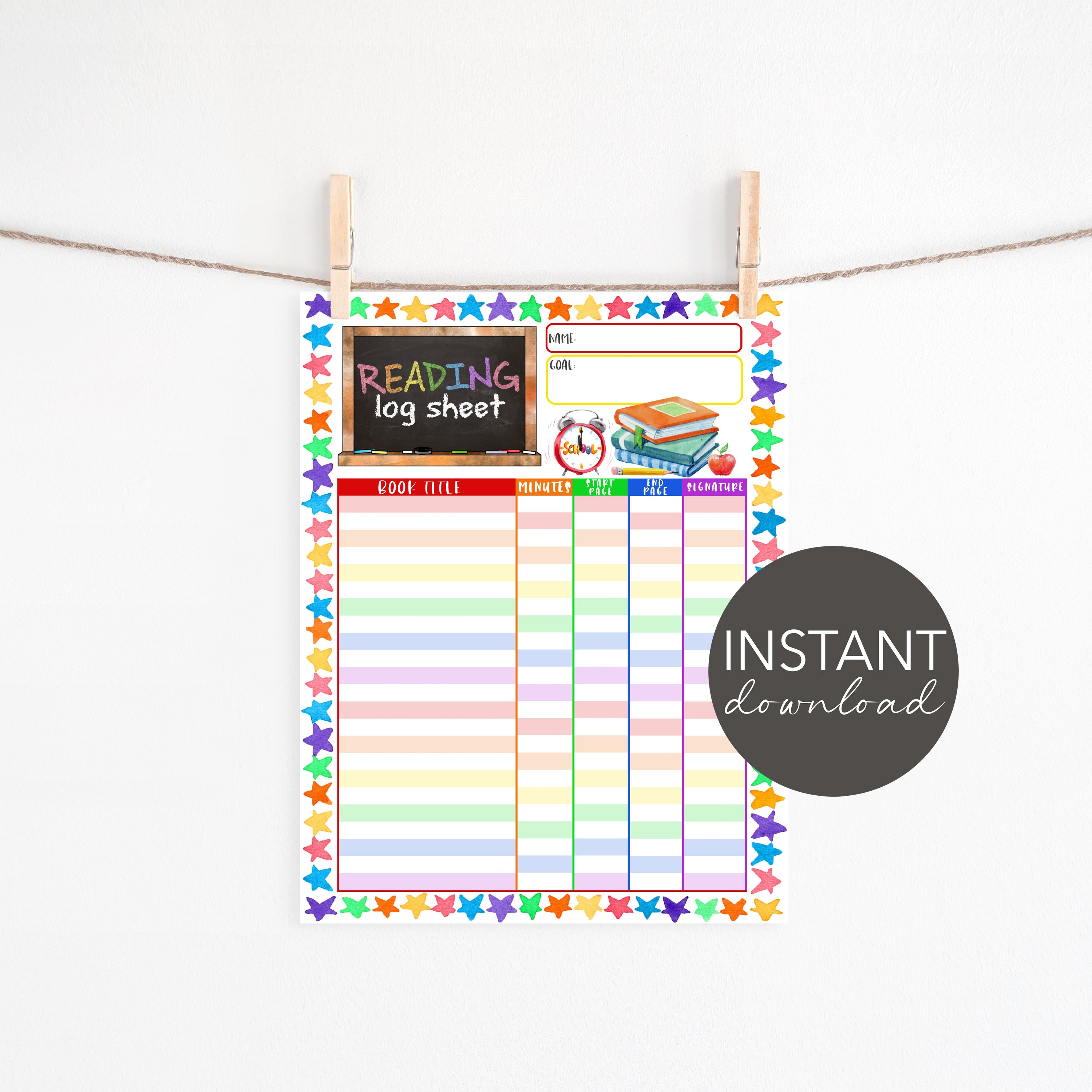 Printable Reading Log Chart Sheet | Rainbow - Etsy