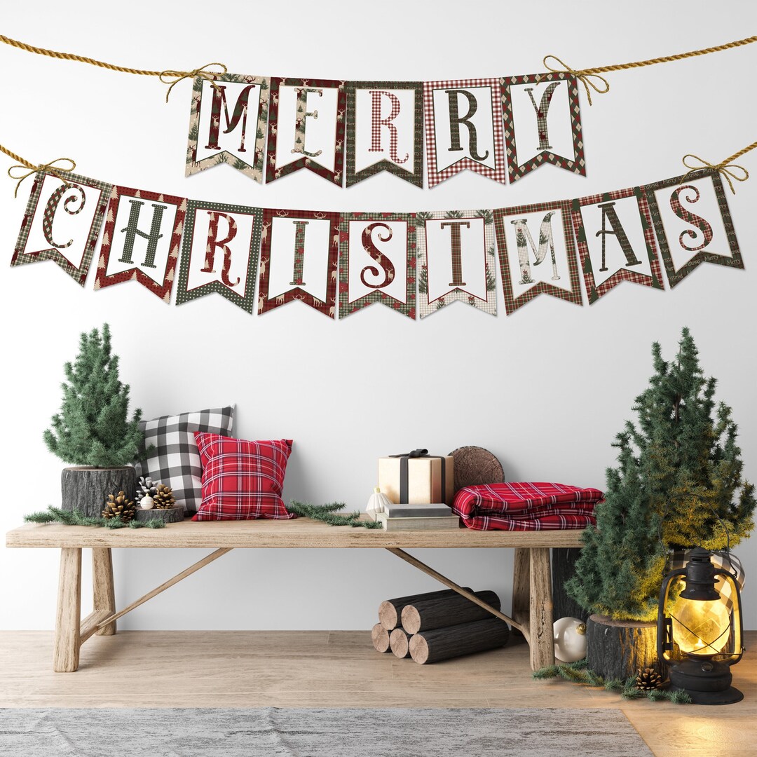 Classic Christmas Red & Green Plaid Merry Christmas Party Banner ...