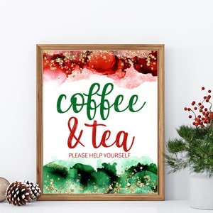 Printable Christmas Party Sign Beverages Coffee and Tea 8x10 Watercolor ...