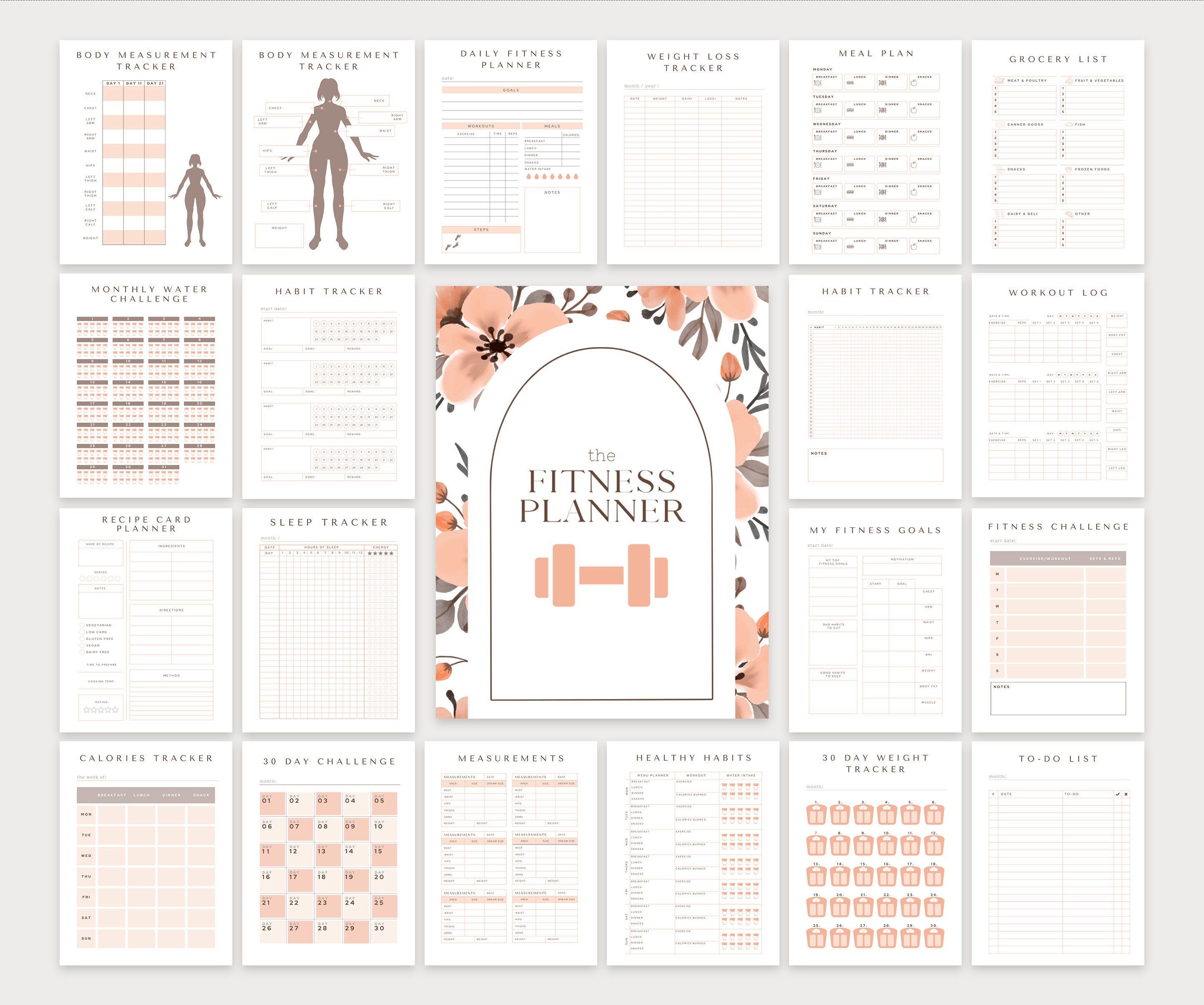 Printable PDF Fitness Planner Weight Loss Journal Meal Prep Healthy ...