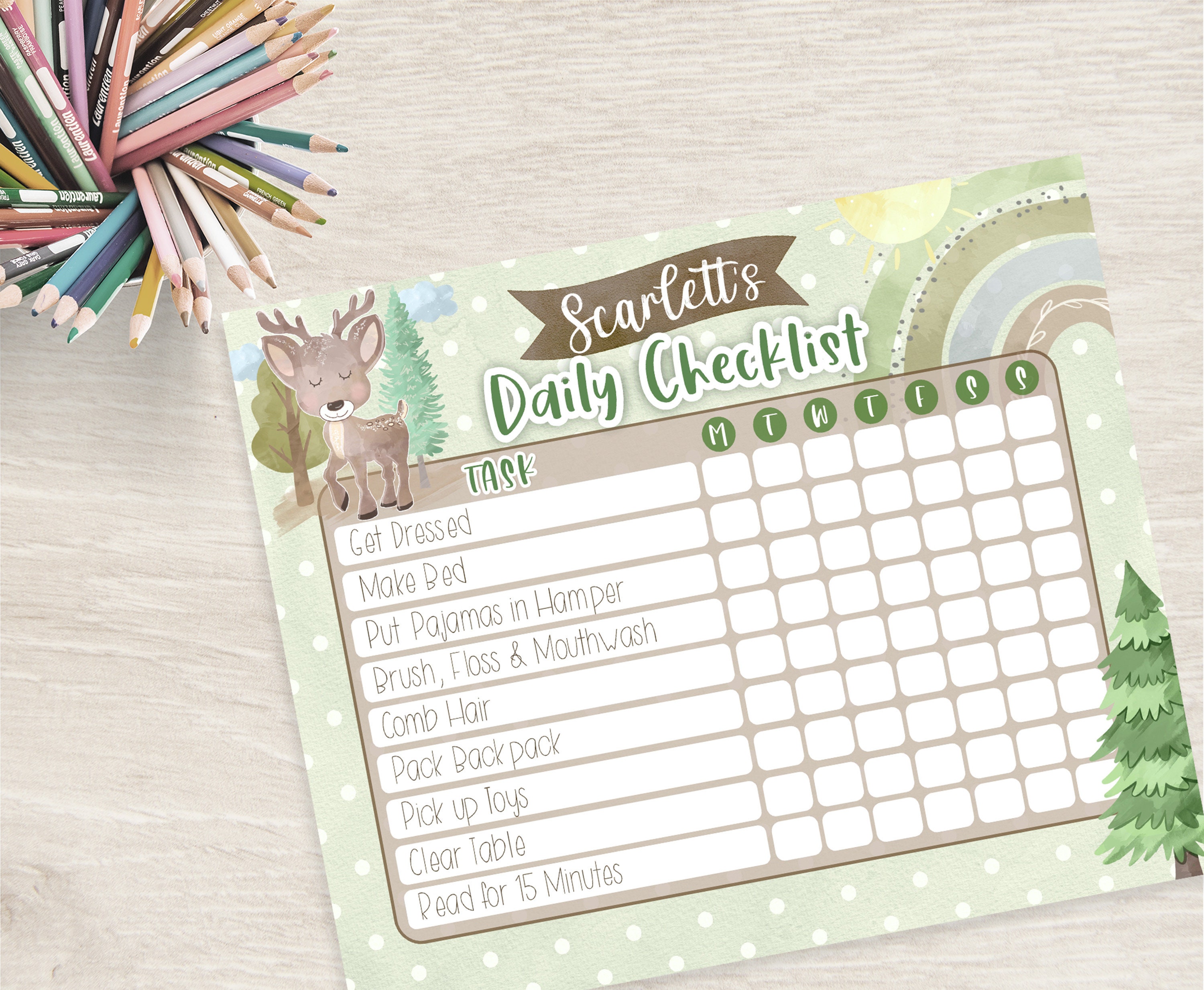 Personalized Kids' Chore Chart Checklist Template | Woodland for Boys ...