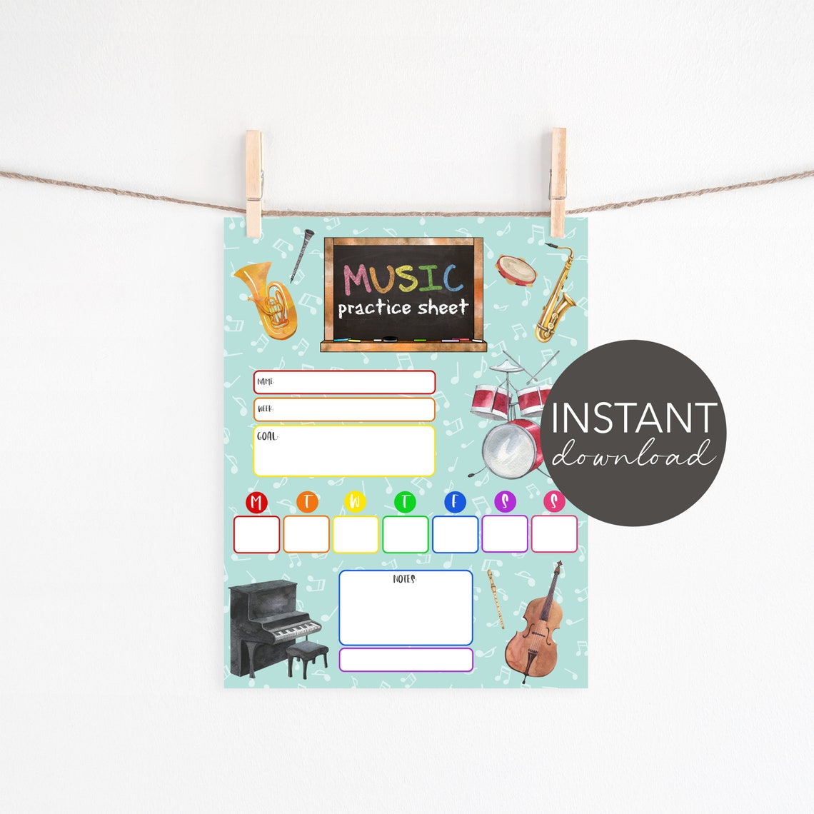 Printable Music Instrument Practice Log Chart Sheet | Band & Orchestra ...