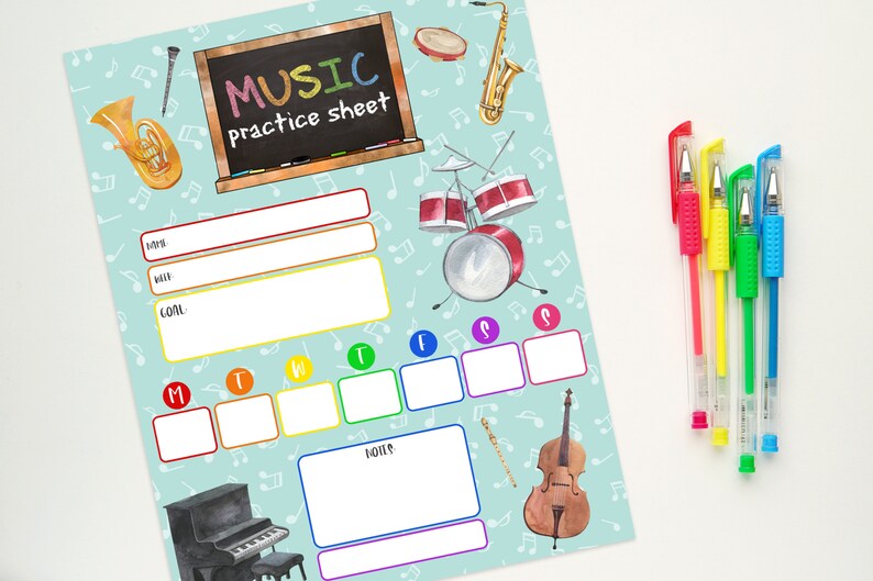 Printable Music Instrument Practice Log Chart Sheet | Band & Orchestra ...
