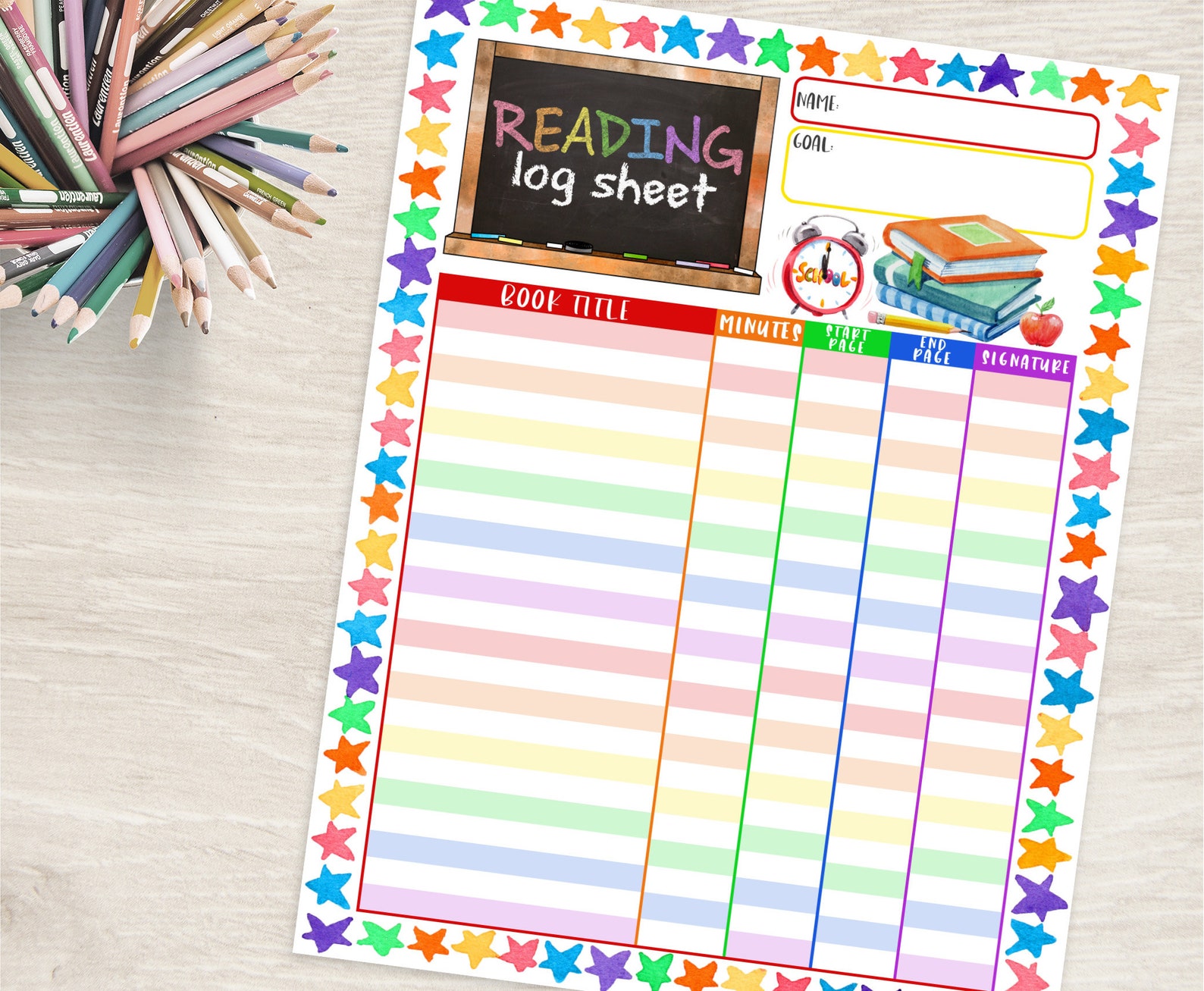 Printable Reading Log Chart Sheet | Rainbow - Etsy