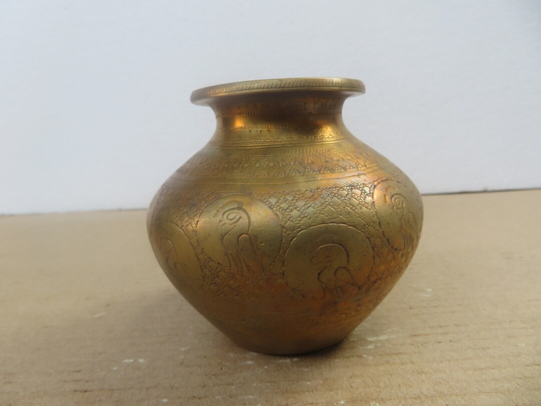 Vintage Brass Pot Planter Lotta Holy Water Storage Etched - Etsy