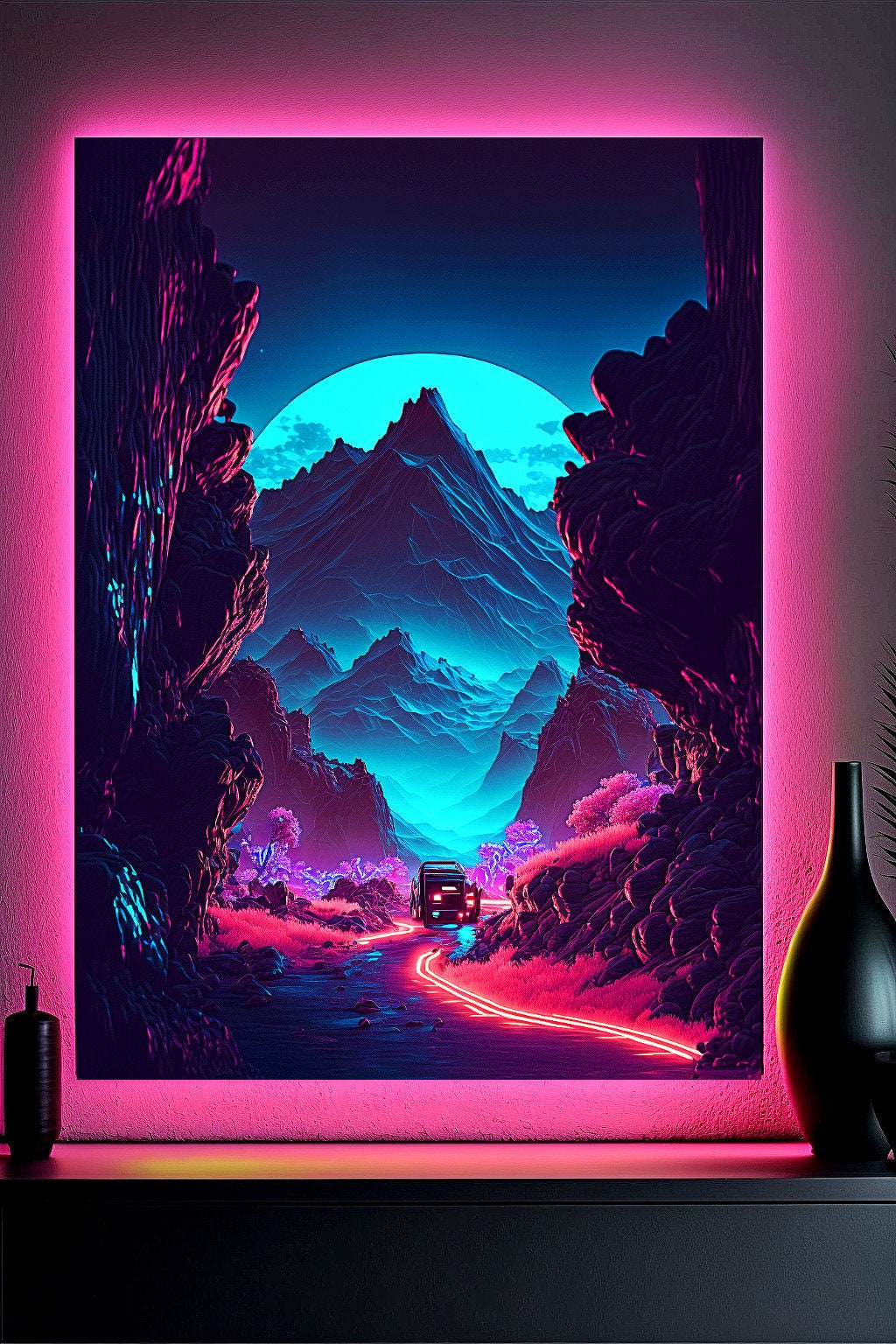 Set of 2 Mountain Landscape, Neon Prints, Futuristic Printable Wall Art ...