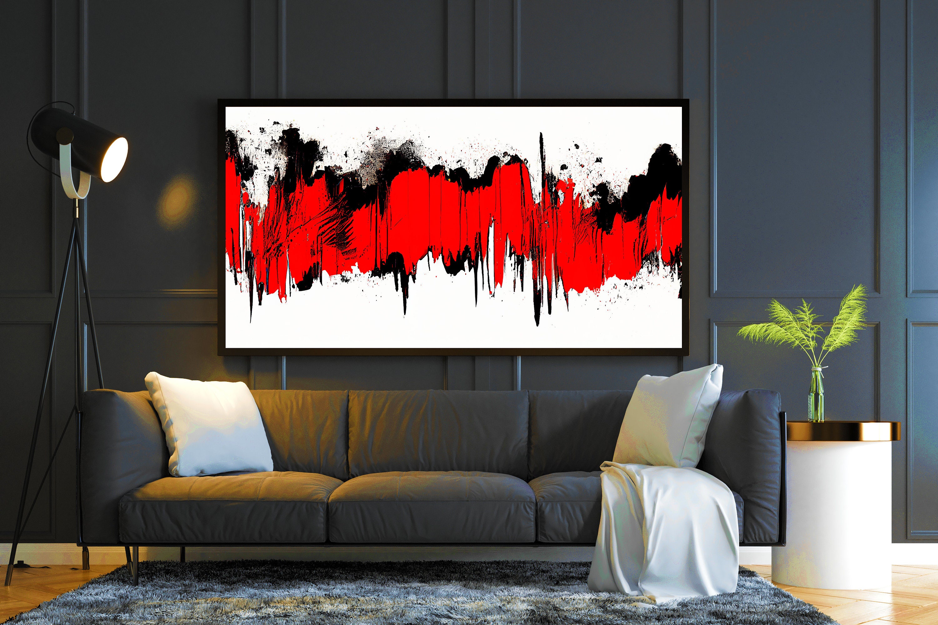Red and Black Abstract Art, Set of 3 AND Large Wall Art, Modern Art Set ...