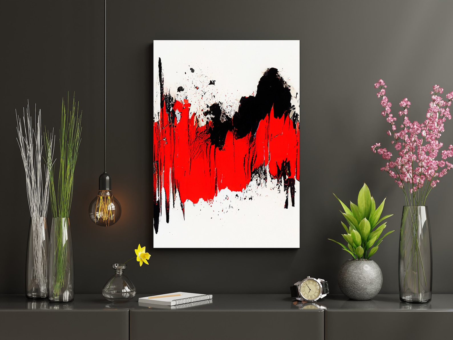 Red and Black Abstract Art, Set of 3 AND Large Wall Art, Modern Art Set ...