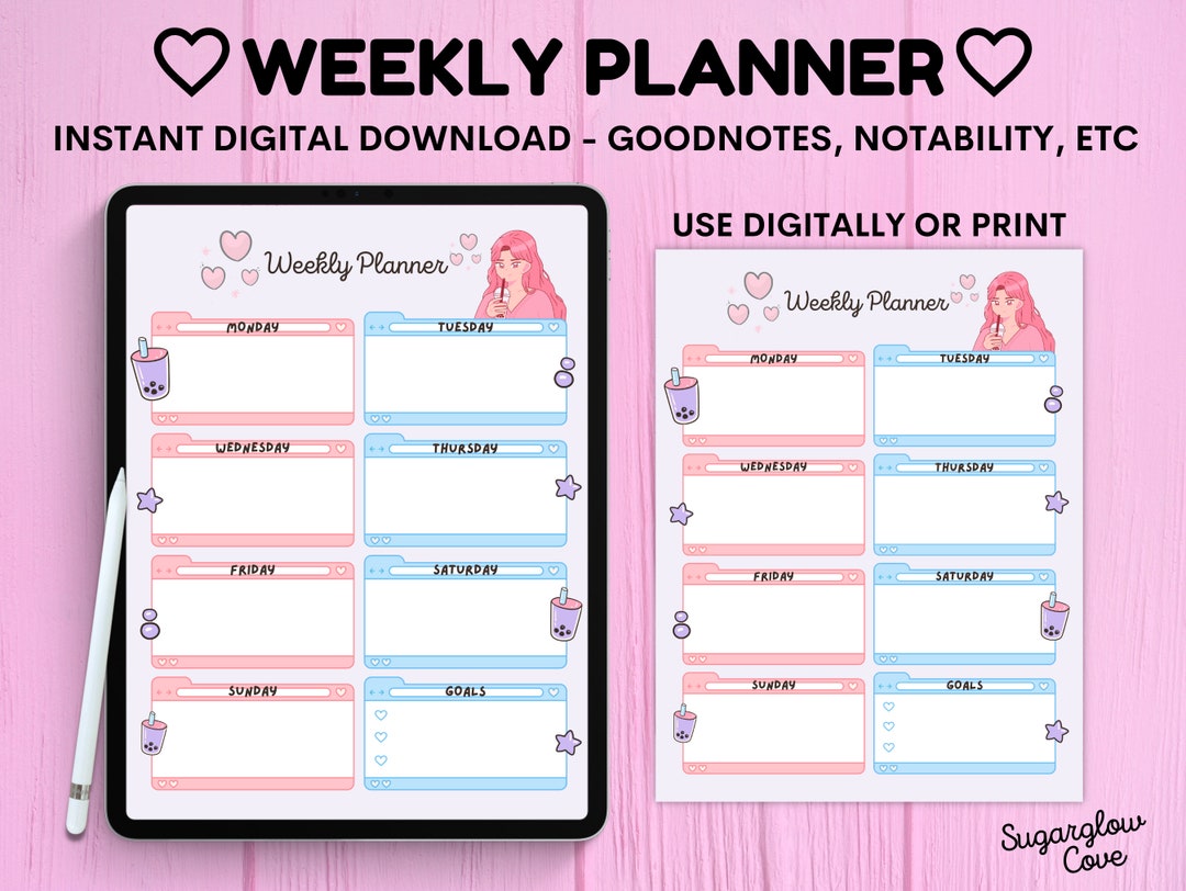 Cute Bubble Tea Digital Weekly Planner, Goodnotes Planner, Notability ...