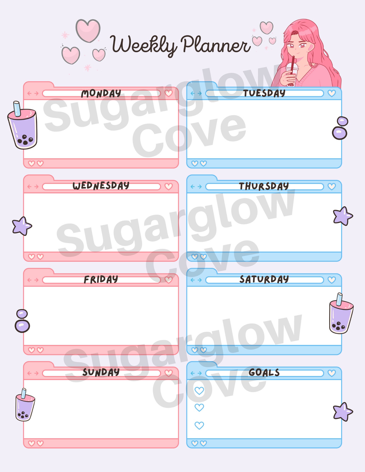 Cute Bubble Tea Digital Weekly Planner, Goodnotes Planner, Notability ...