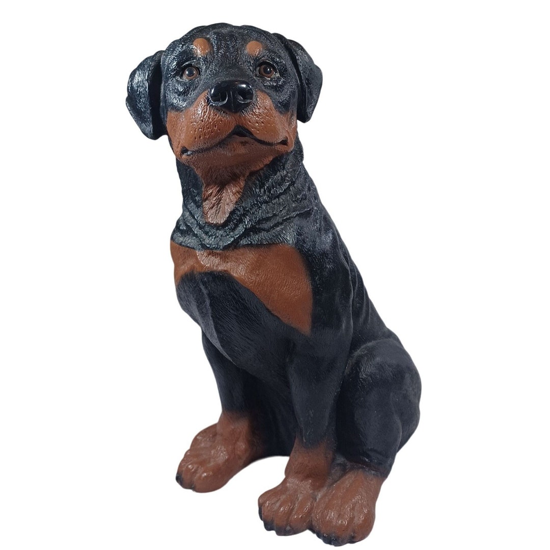 Vtg 12" Realistic Rottweiler Puppy Statue Figurine Glass Eyes Universal ...