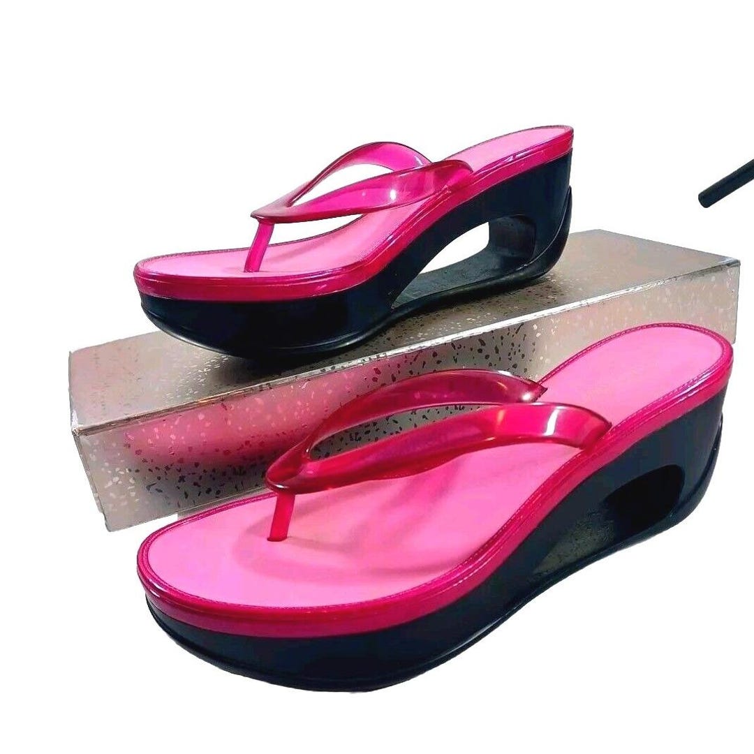Vintage Y2K Calvin Klein Hot Pink Jelly Wedge Platform Sandals Flip ...