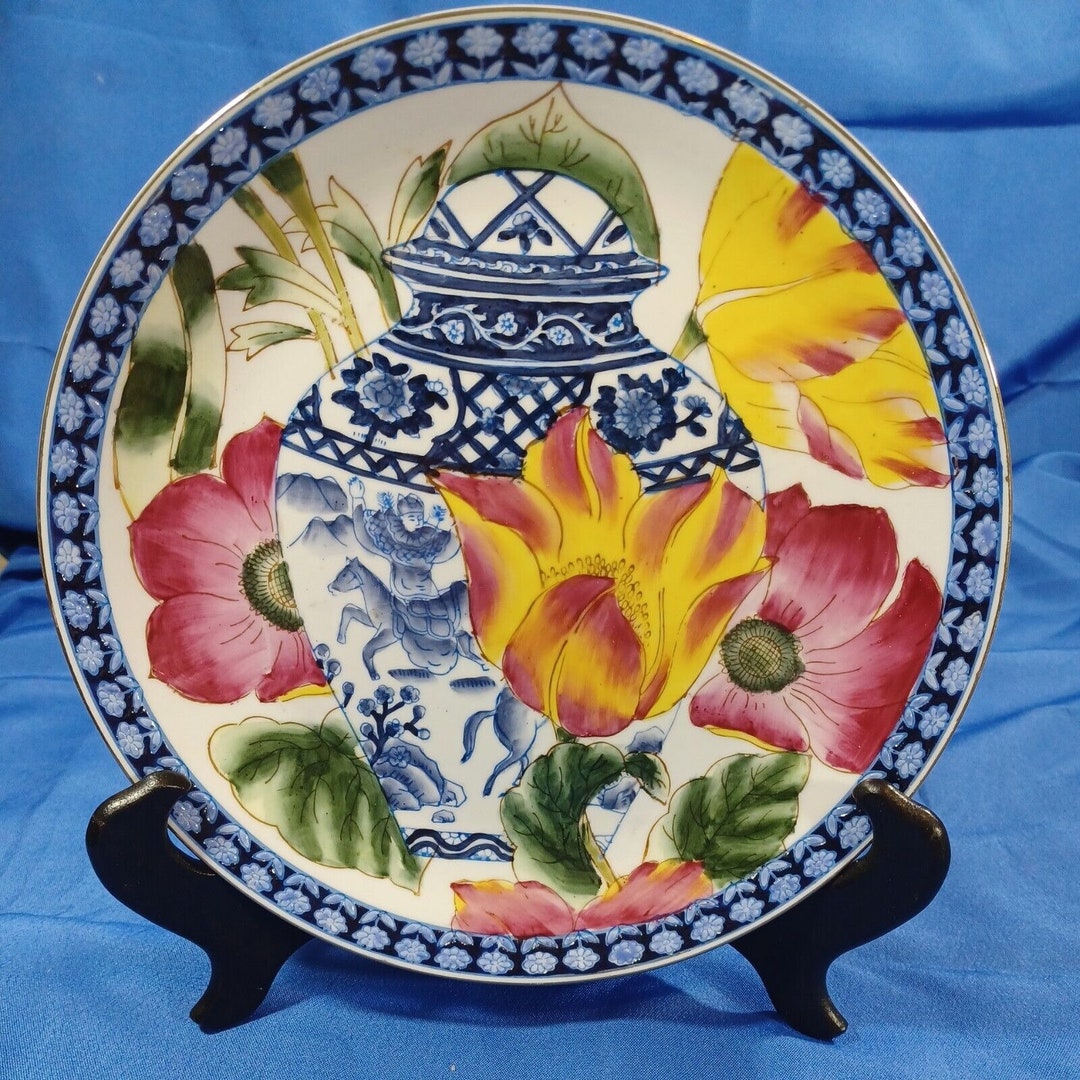 Bombay 10 Wall Hanging Accent Decor Plate Ginger Jar Floral Blue Willow ...