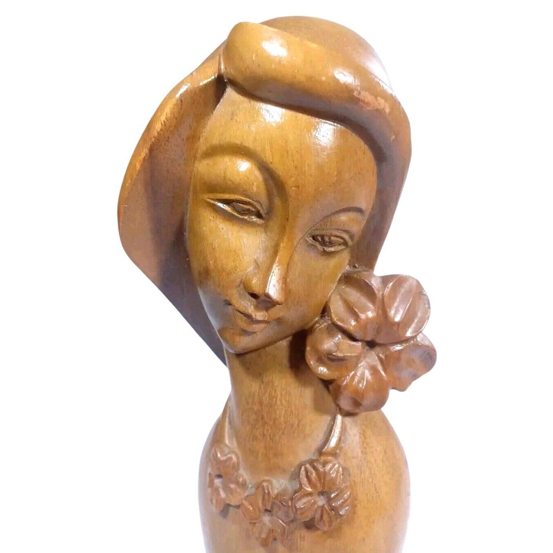 Polynesian Wood Sculpture Bust Hawaiian Statue Art Carving Mid Century ...