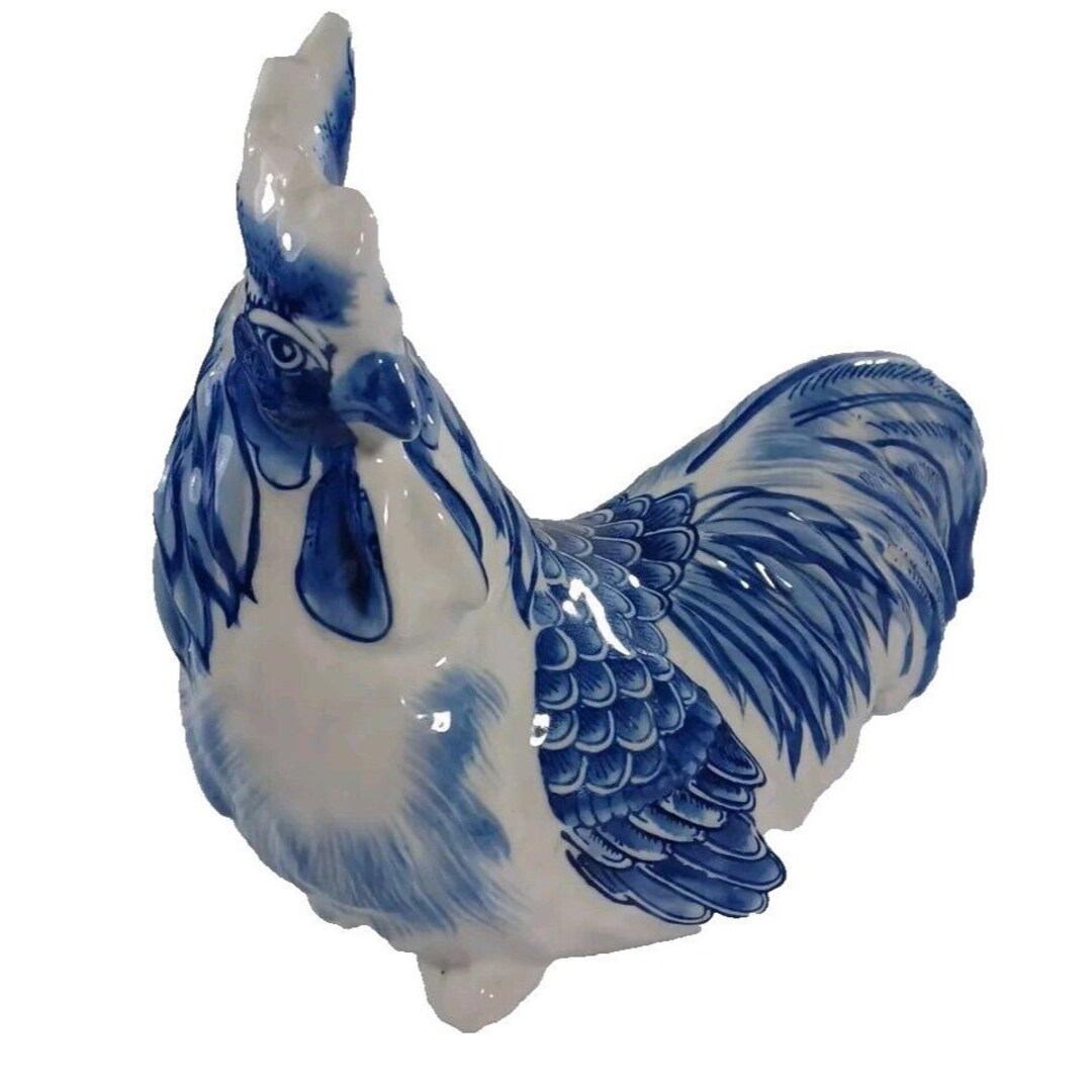Vintage XL Farmhouse Italian Rooster Cobalt Blue Willow Hand Painted ...