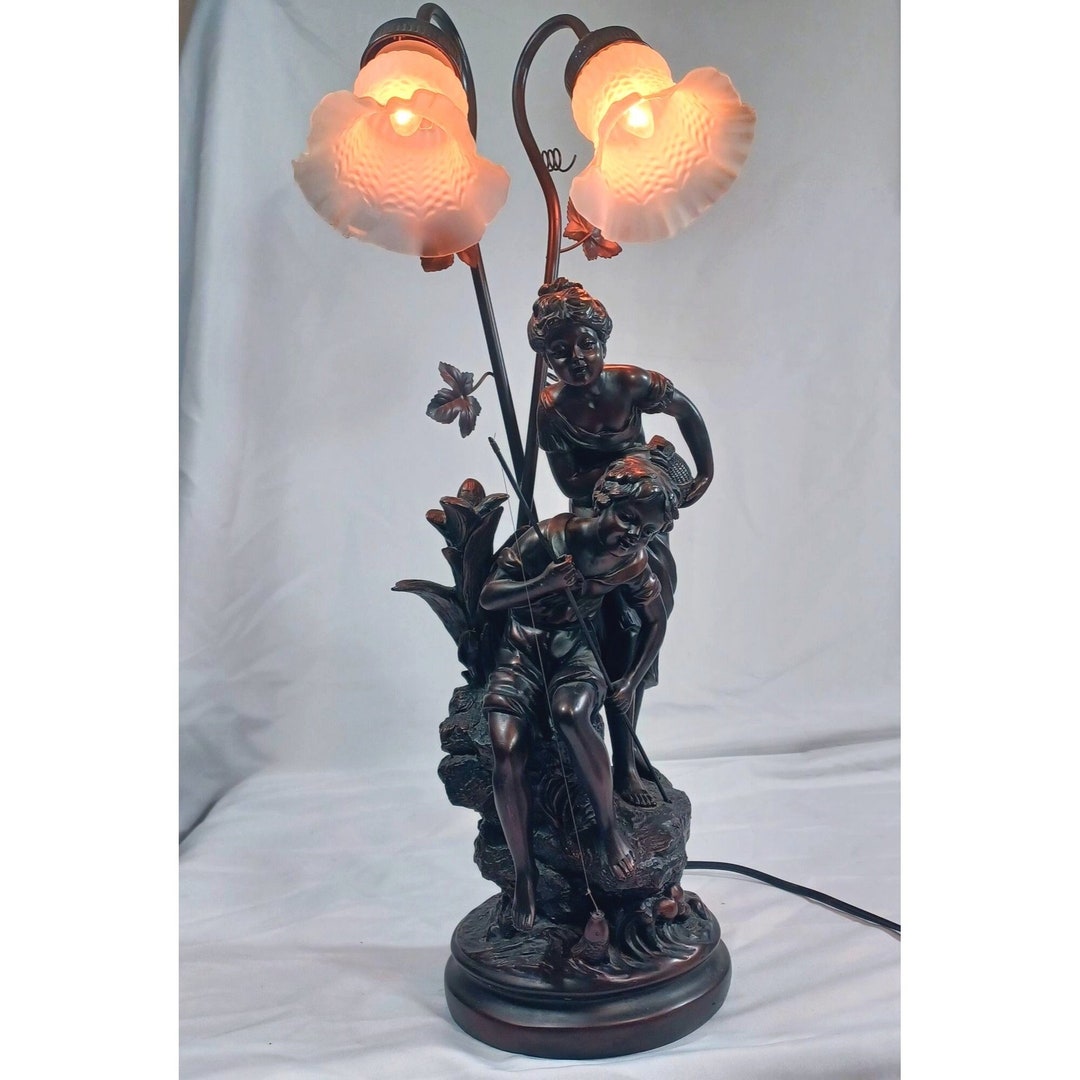 After Auguste Moreau Sculpture Art Nouveau Deco 2 Arm Tiffany Style ...