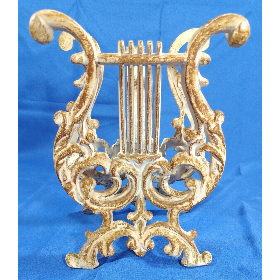 Cast Metal or Brass Lyre Harp Music Magazine Rack Stand Heavy Gold ...
