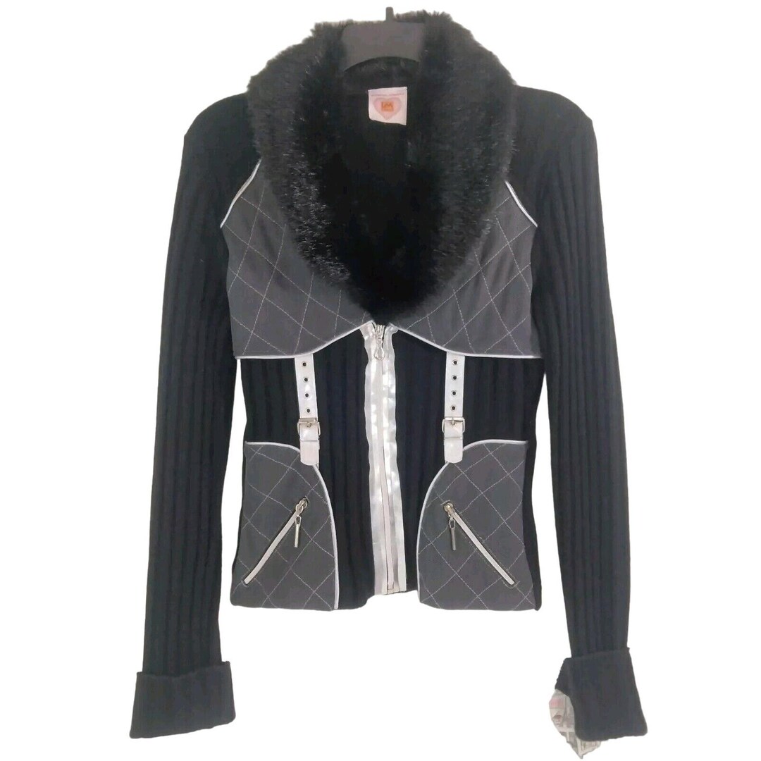 NWT Patricia Forgeal LM LULU French Black & Silver Wool Fur Collared ...