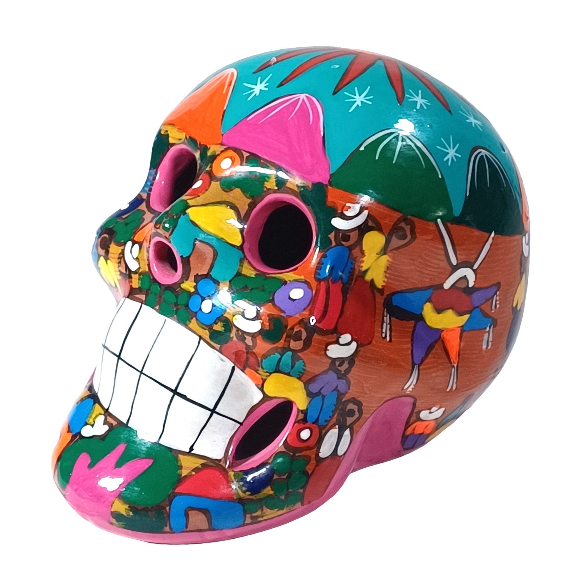 Calavera Chica De Talavera Pink Turquoise Clay Pottery Hand Made Folk ...