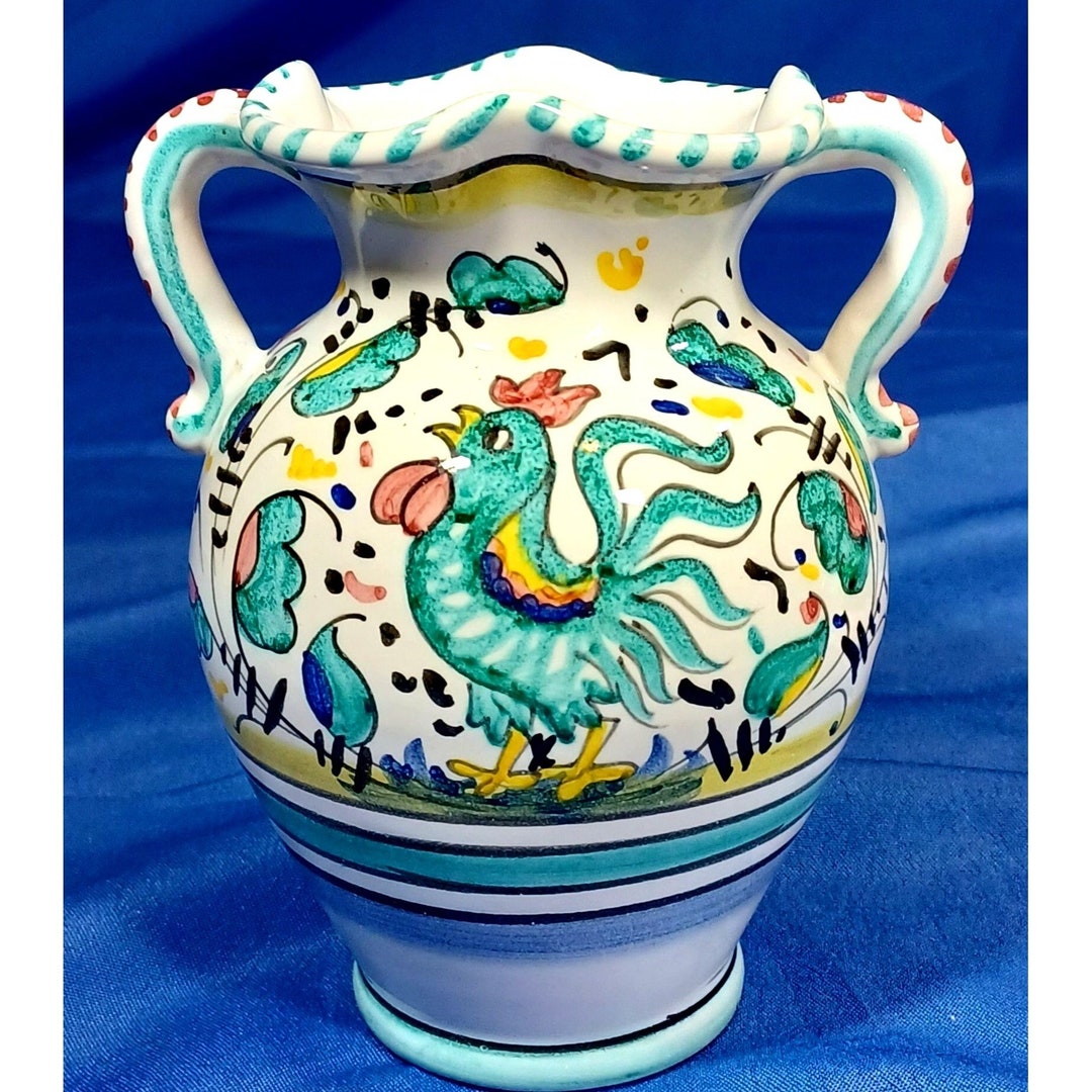 Artistica Deruta Orvieto Green Rooster of Fortune Floral 2 Handle ...