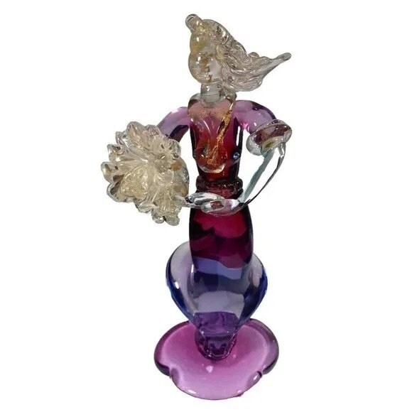 Murano Glass Woman Holding Flower Bouquet Figurine Green - Etsy