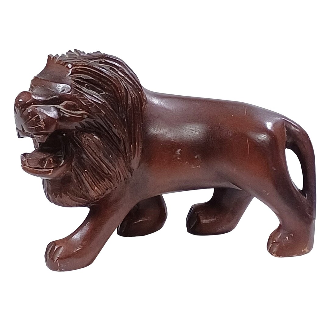 Vtg 8" Chinese Carved Rosewood Wood Walking Foo Dog Lion Sculpture ...