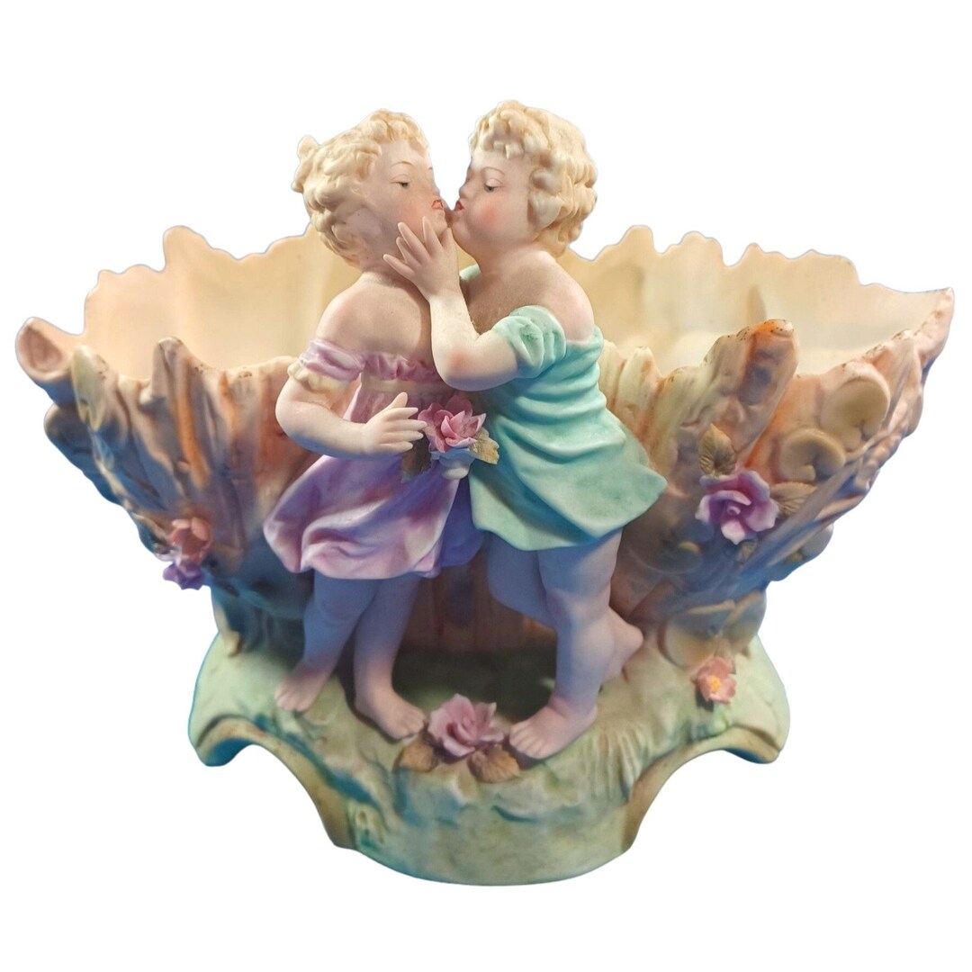 Antique Kissing Babies German Kalk Porcelain Bisque Jardiniere Planter ...