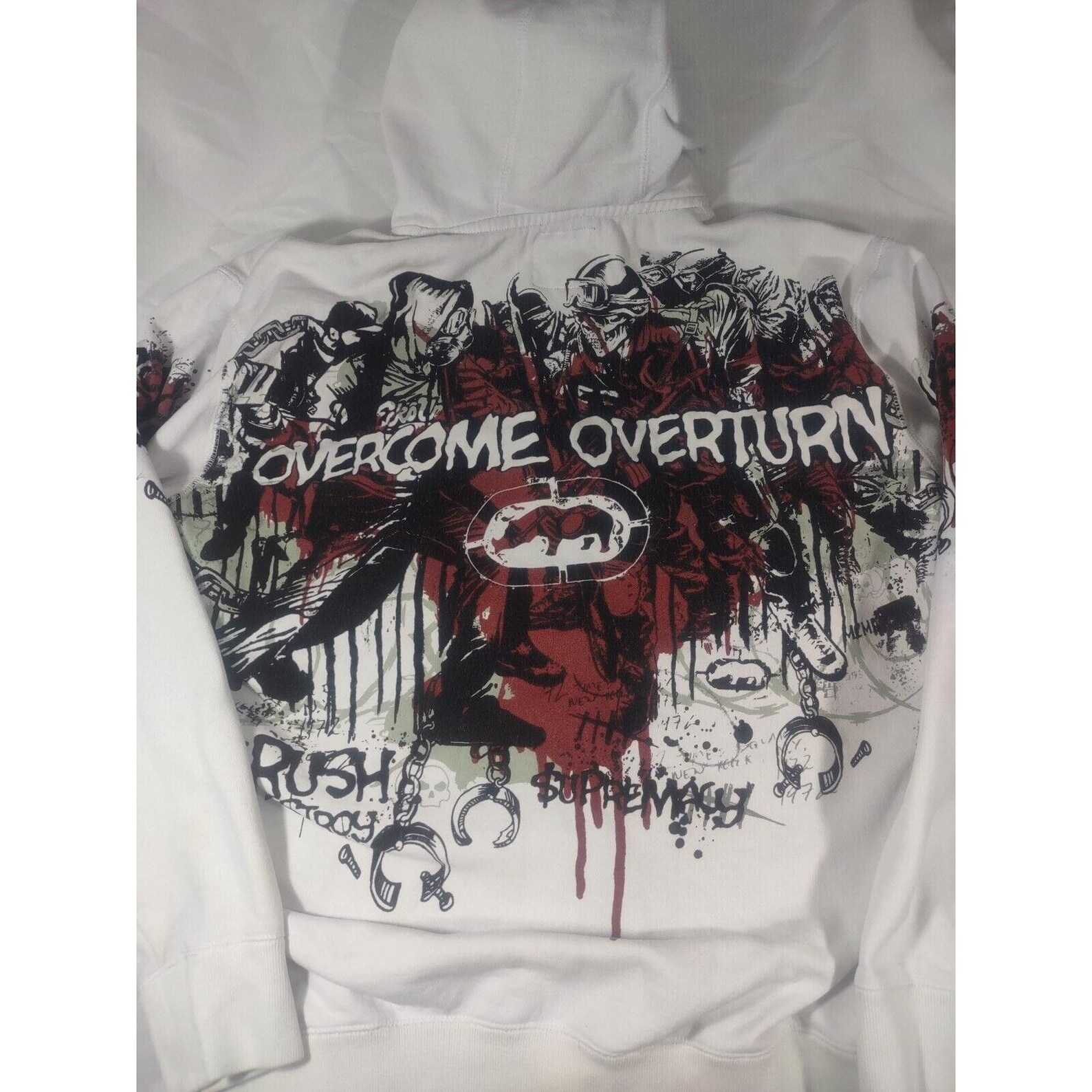 Vintage Y2K Mens Ecko Unltd. Zombie Shackled Hate Zip Hoodie White ...