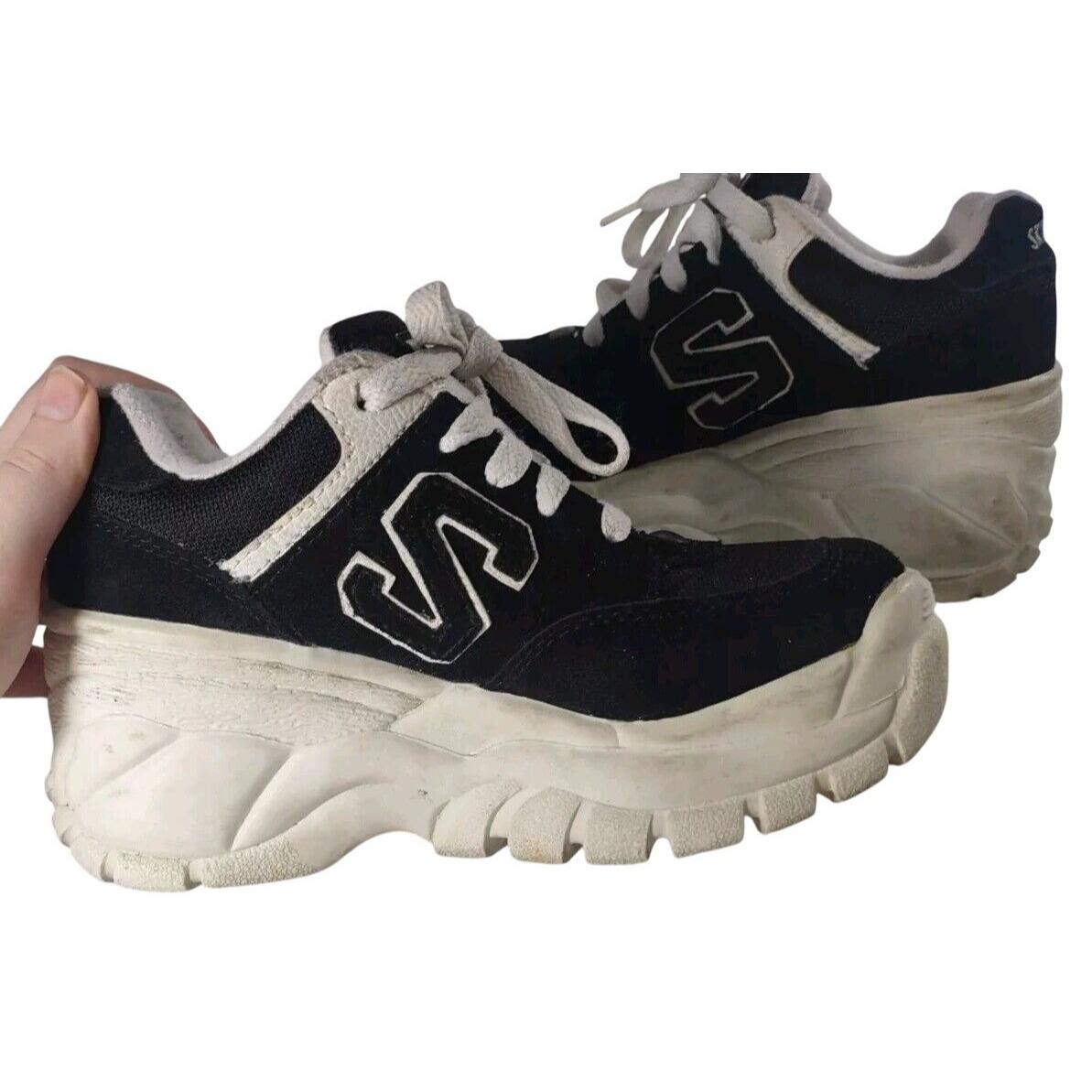 Vintage 90s Rare Skechers Shoes Womens 5.5 Black Suede Chunky Platform ...