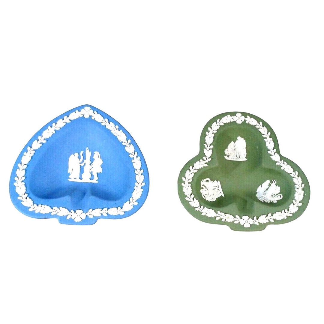 Wedgwood Blue, Sage Green 1954 Jasperware Heart and Club Trinket Dishes ...