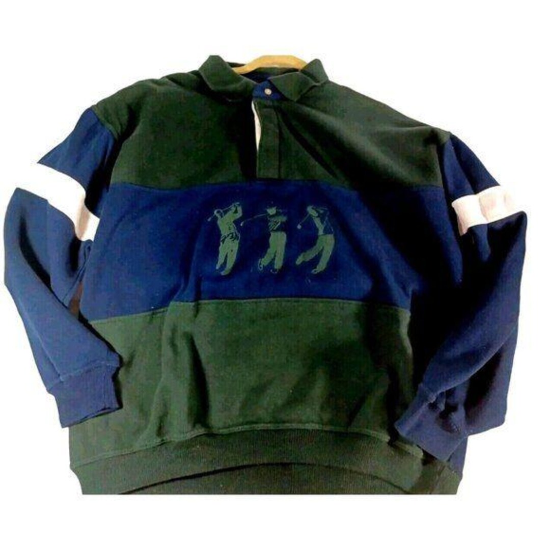 Bugle Boy Vtg 90s Men's Golf Blue Green Long Sleeve Pullover Sweatshirt ...