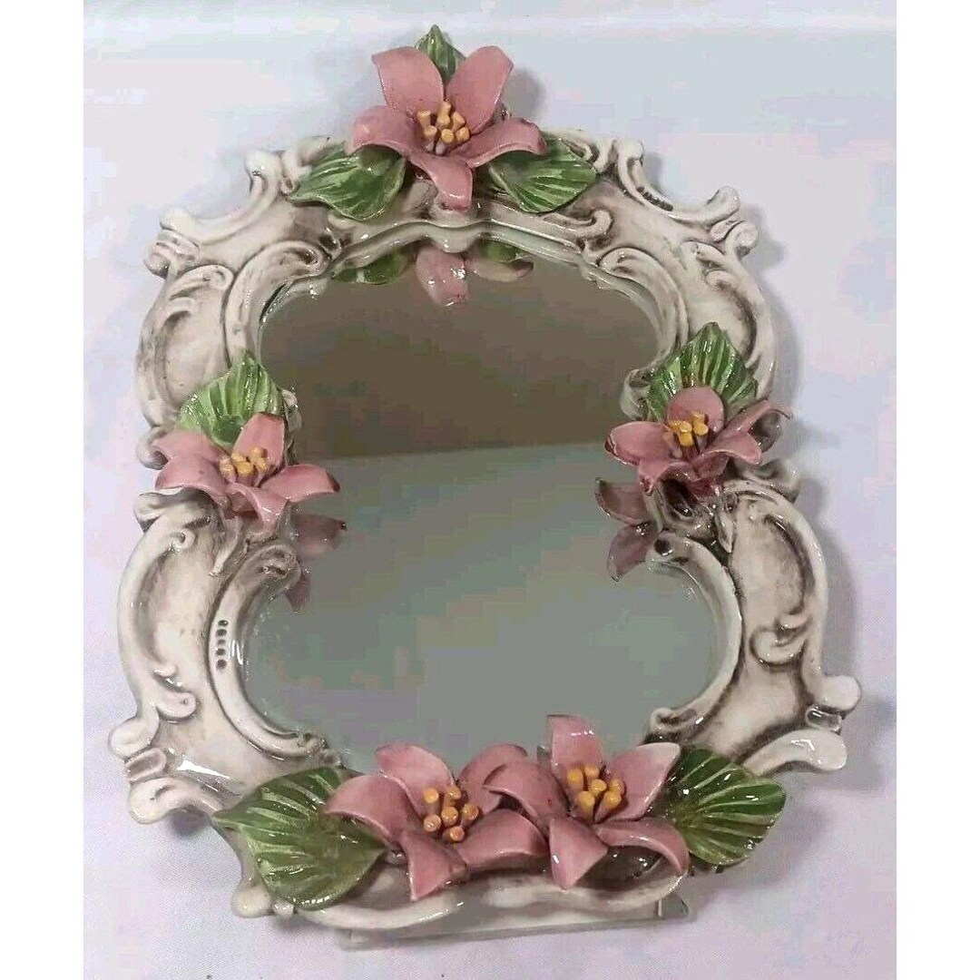 Vintage Capodimonte Mirror Floral Design Italy W/glass Gorgeous Pink ...