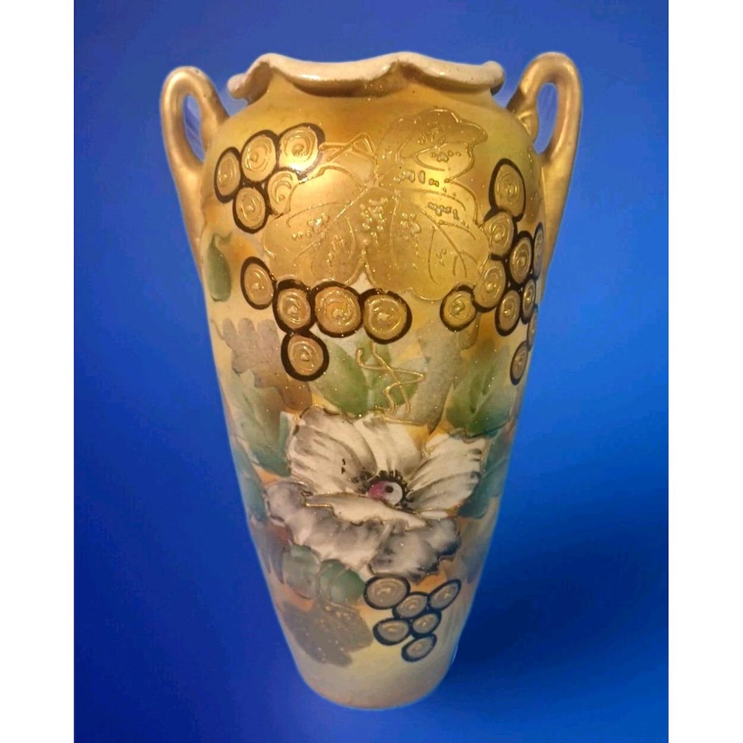 Antique 9.75" Nippon Royal Nishiki Poppy Floral Muscle Amphora Vase ...