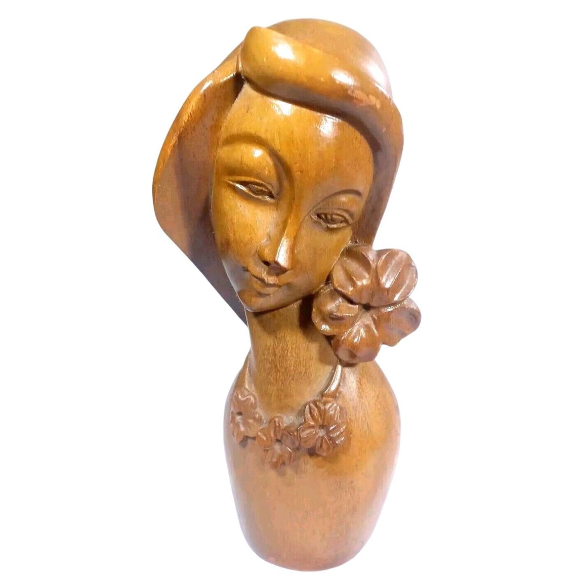 Polynesian Wood Sculpture Bust Hawaiian Statue Art Carving Mid Century ...