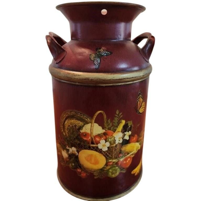 Vintage Farmhouse Milk Jug Jardinaire Vase Umbrella Stand Floral Rustic ...