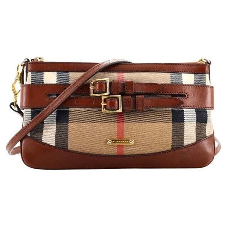 Burberry Bridle Peyton House Check Tartan Leather Fabric Shoulder Crossbody Convertible Handbag ...