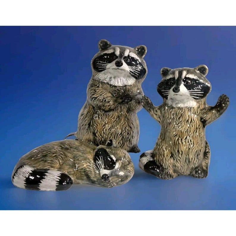 Set of 3 Life Size Raccoon Statue Wildlife Rustic Cabin Farmhouse Decor ...
