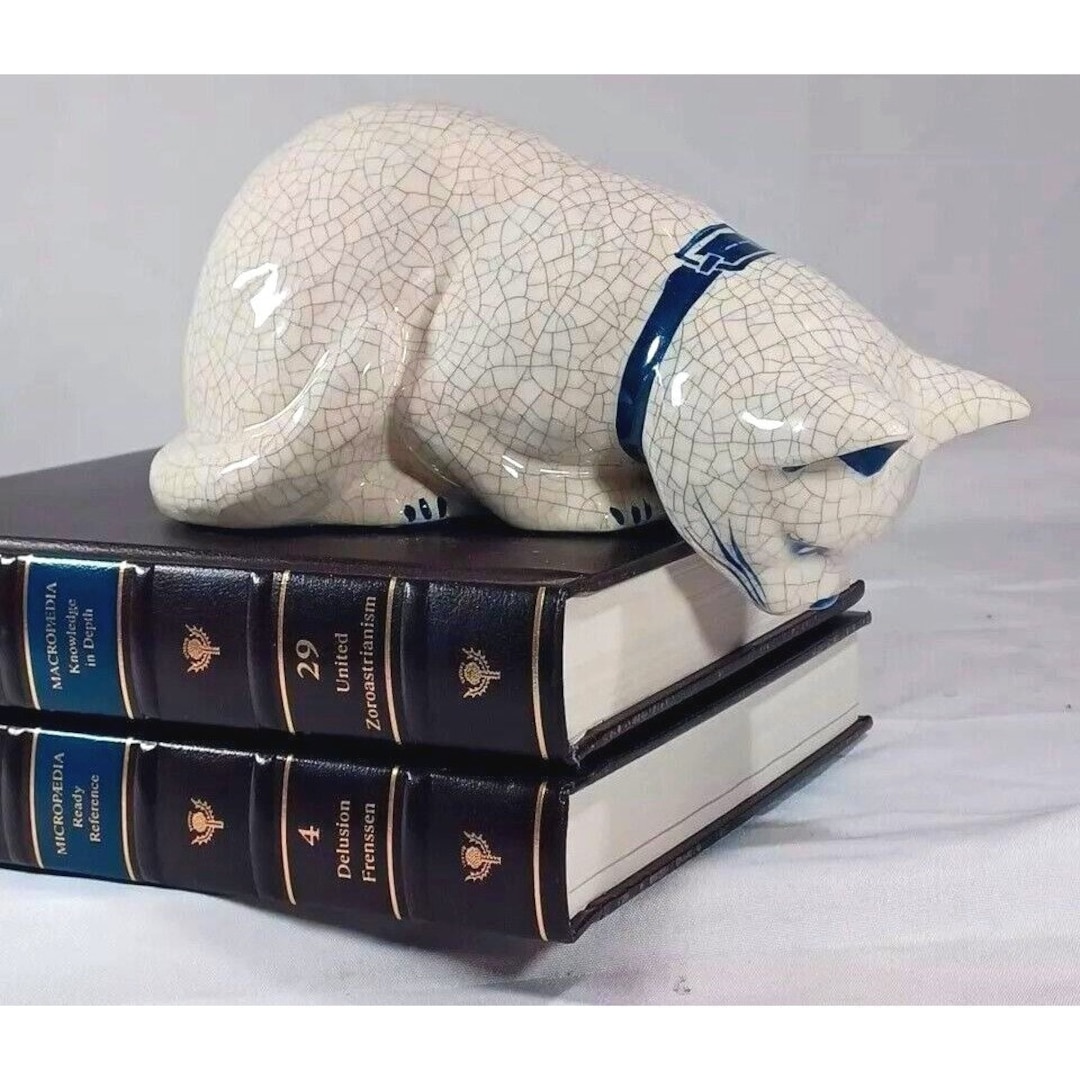 Vintage 1950s Dedham Pottery Cat Figurine Statue Cobalt Blue off White ...