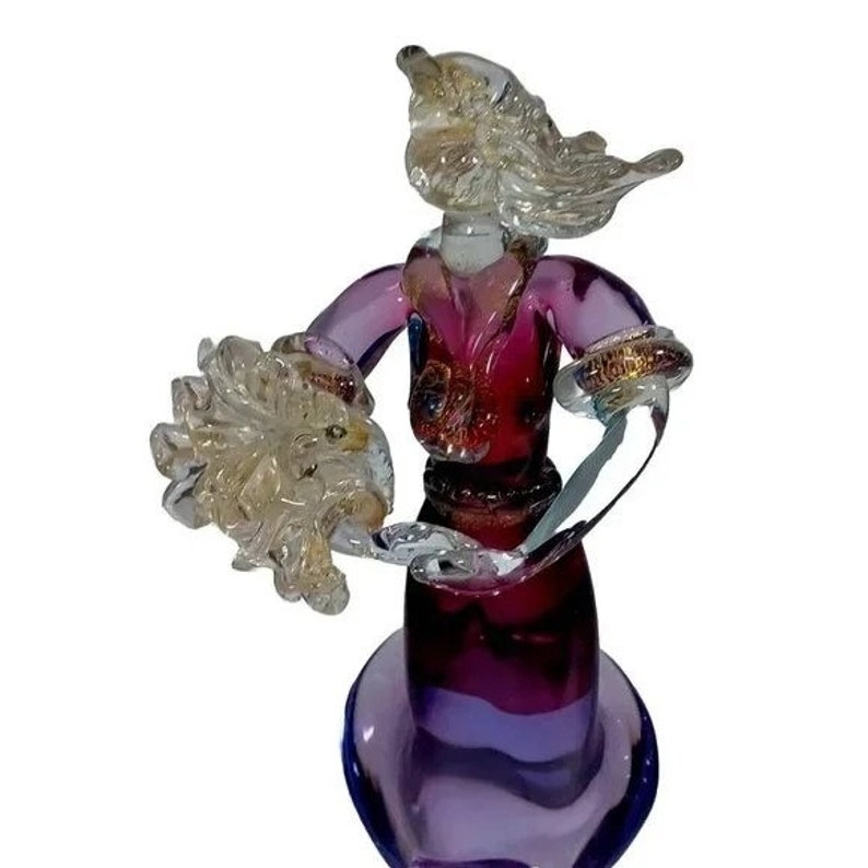 Murano Glass Woman Holding Flower Bouquet Figurine Green - Etsy
