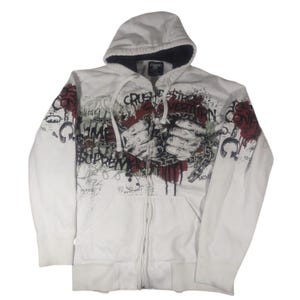 Vintage Y2K Mens Ecko Unltd. Zombie Shackled Hate Zip Hoodie White ...