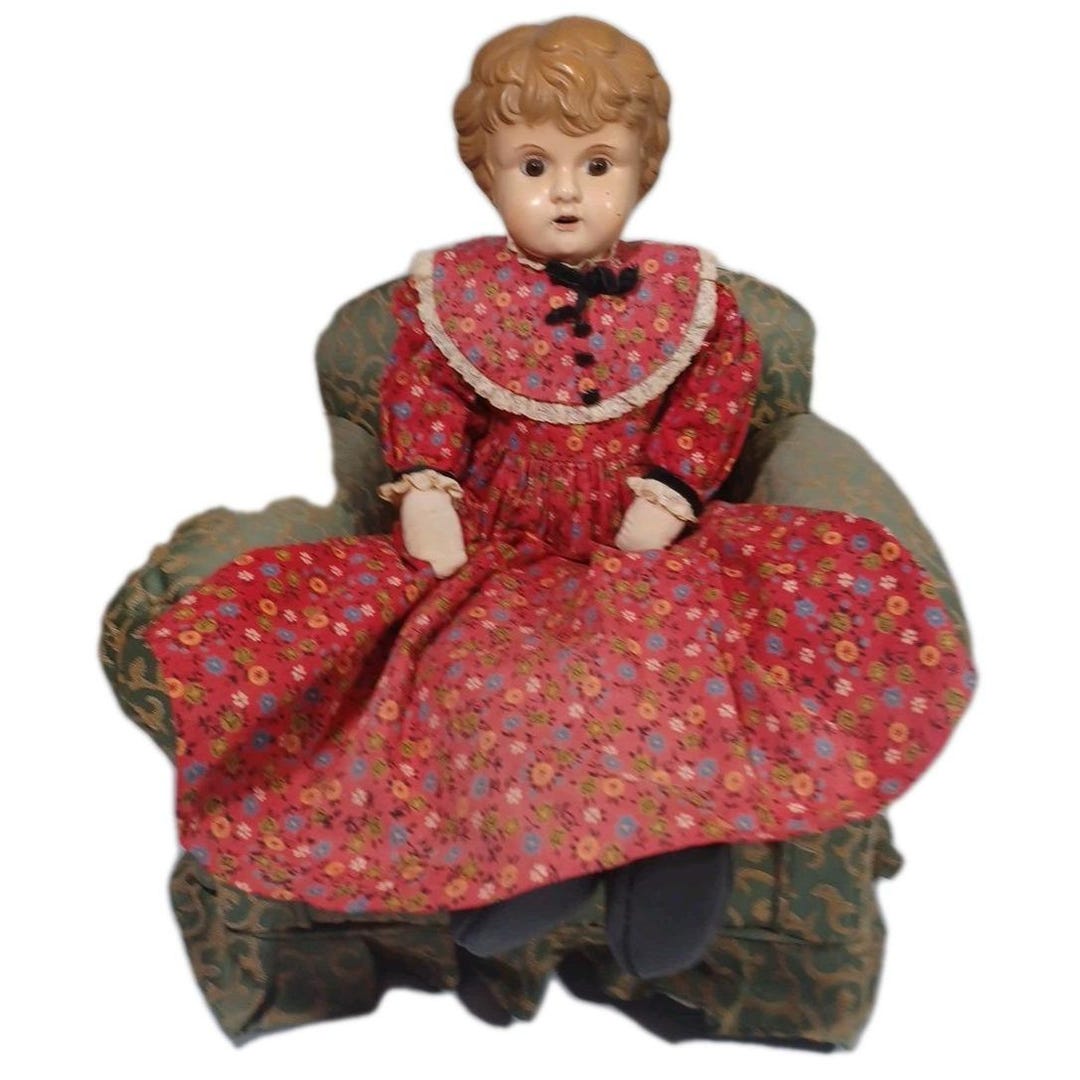 Antique German Minerva Metal Head Doll With Teeth, Leather Body, Molded ...