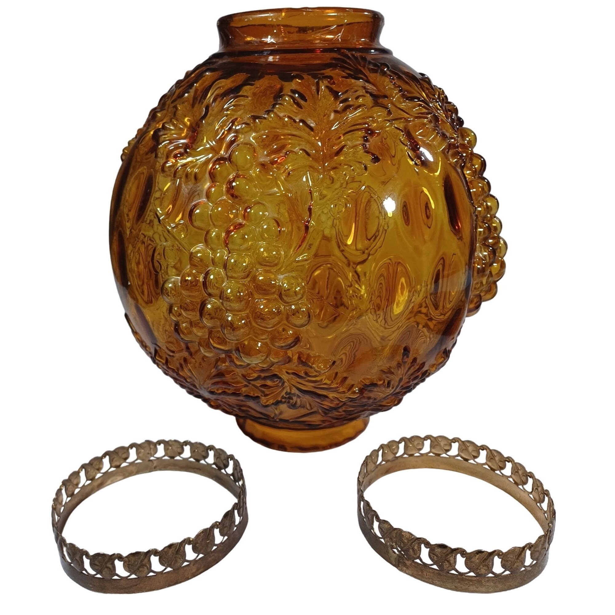Vintage Large Amber Gold Parlor Lamp Shade Globe Embossed Pressed Glass ...